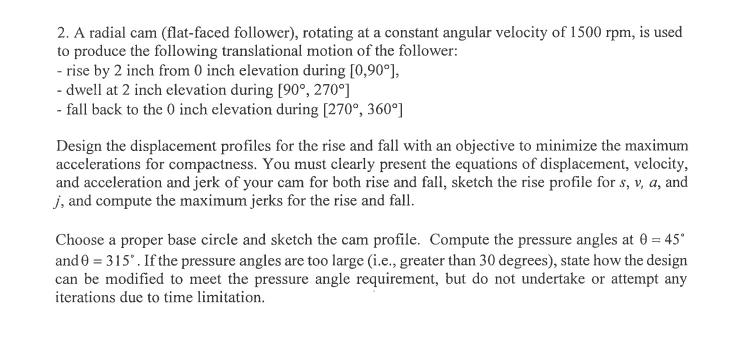 Solved 2. A radial cam (flat-faced follower), rotating at a | Chegg.com