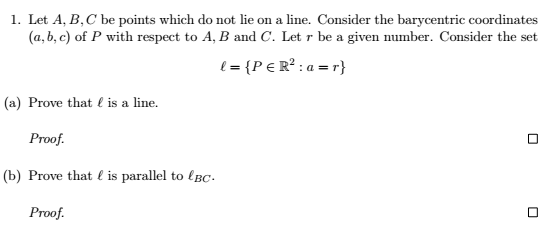 Solved 1. Let A,B,C be points which do not lie on a line. | Chegg.com