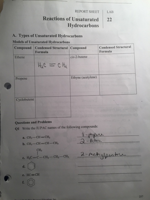 Solved REPORT SHEET LAB Reactions of Unsaturated 22 | Chegg.com Solved REPORT SHEET LAB Reactions of Unsaturated 22 | Chegg.com