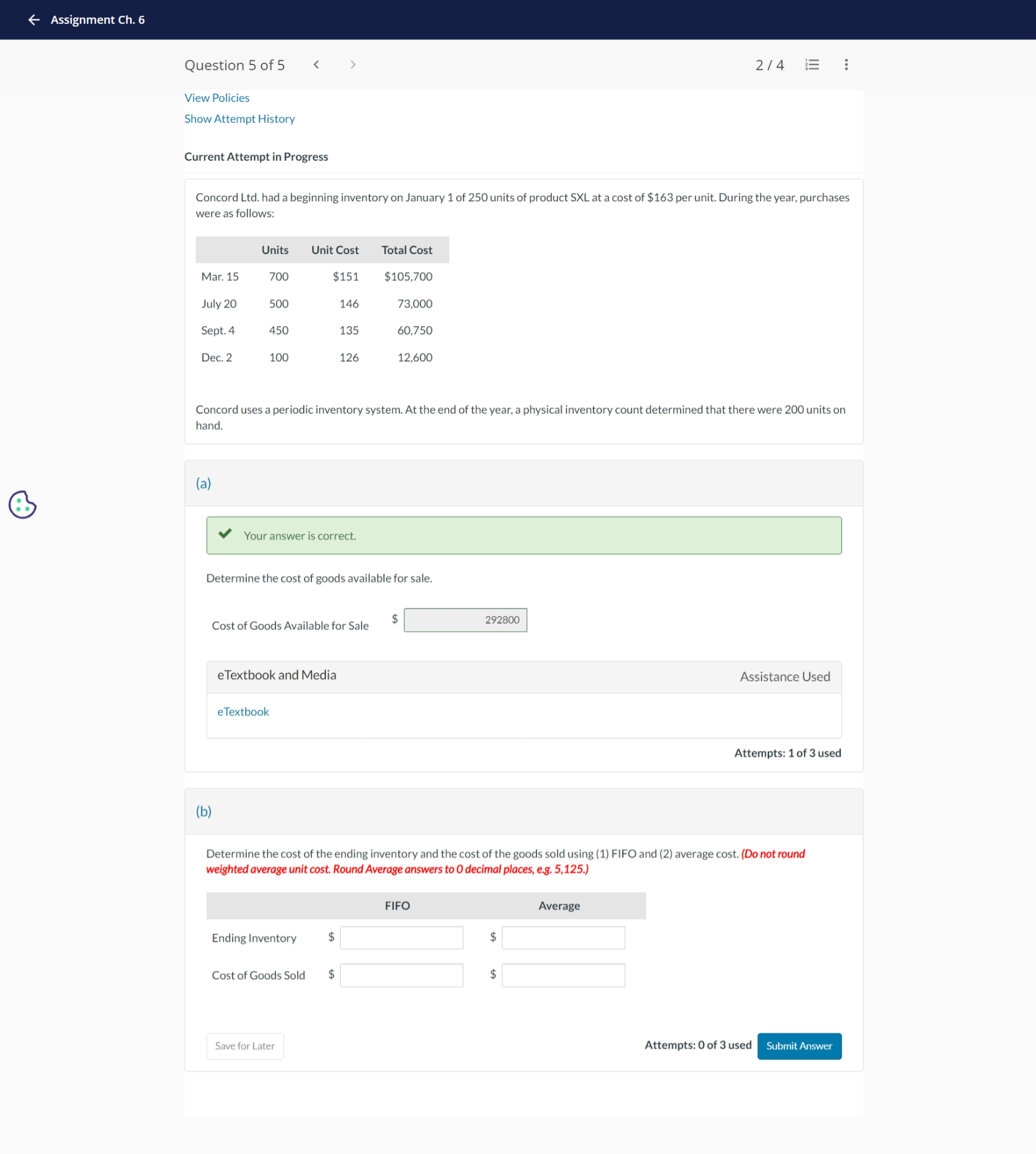 Solved Current Attempt in Progress Concord Ltd. had a | Chegg.com