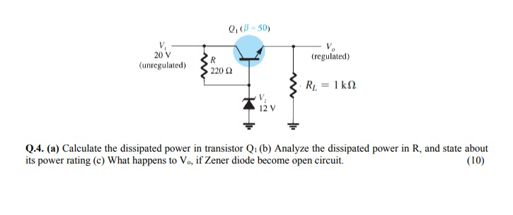 Solved 0,8 = 50) 20 V (unregulated) R (regulated) 2202 RL | Chegg.com