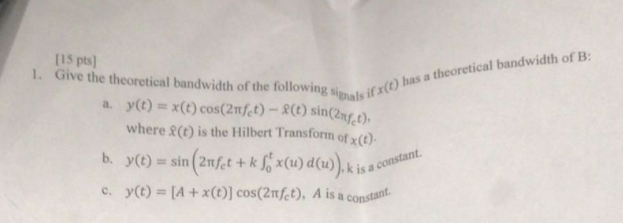 Solved [15 pts] 1. Give the theoretical bandwidth of the | Chegg.com