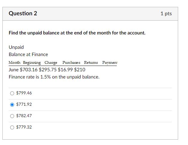 Find the unpaid balance at the end of the month for | Chegg.com
