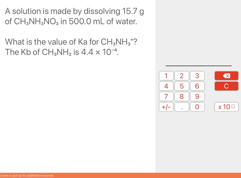 Solved A solution is made by dissolving 15.7 g of CH3NH3NO3 | Chegg.com