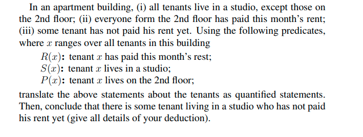 Solved In an apartment building, (i) all tenants live in a | Chegg.com
