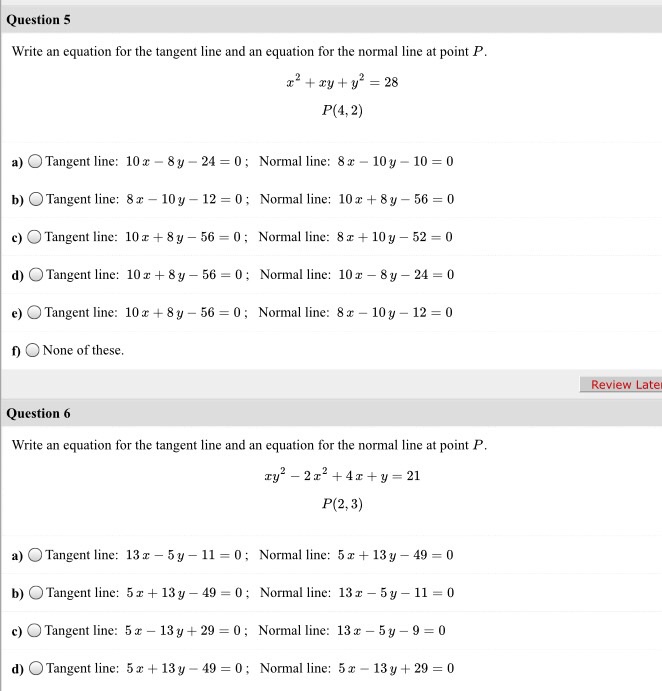 Solved Write An Equation For The Tangent Line And An