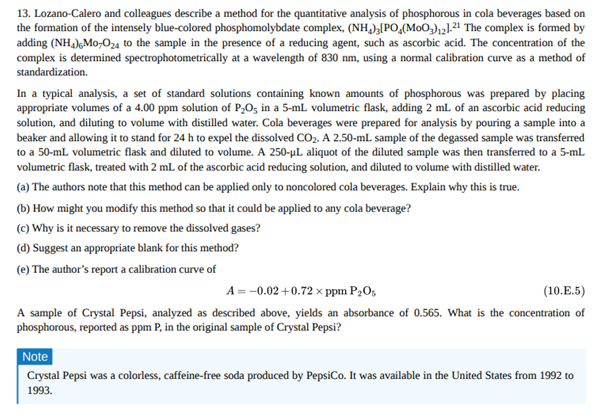 Solved 13. Lozano-Calero and colleagues describe a method | Chegg.com