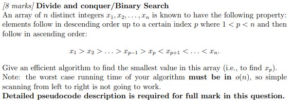 Solved (8 marks/ Divide and conquer /Binary Search An array | Chegg.com