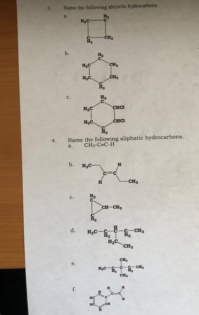 Solved Name the following alicyclic hydrocarbons. CH2 HC CH2 | Chegg.com