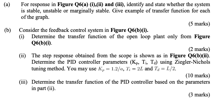 Solved (a) (b) For response in Figure Q6(a) (i), (ii) and | Chegg.com
