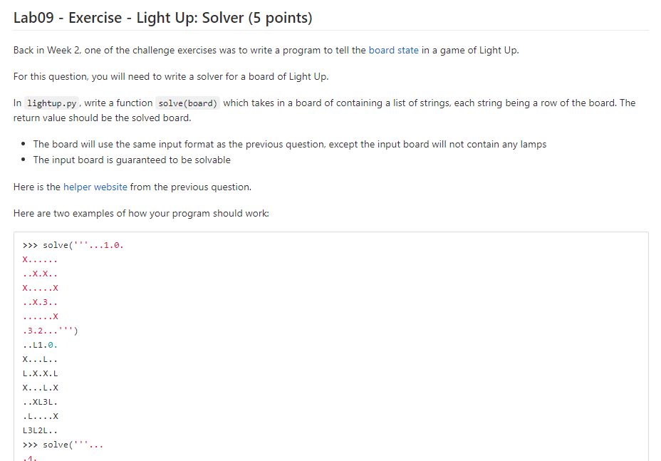 Lab09 - Exercise - Light Up: Solver (5 points) Back | Chegg.com