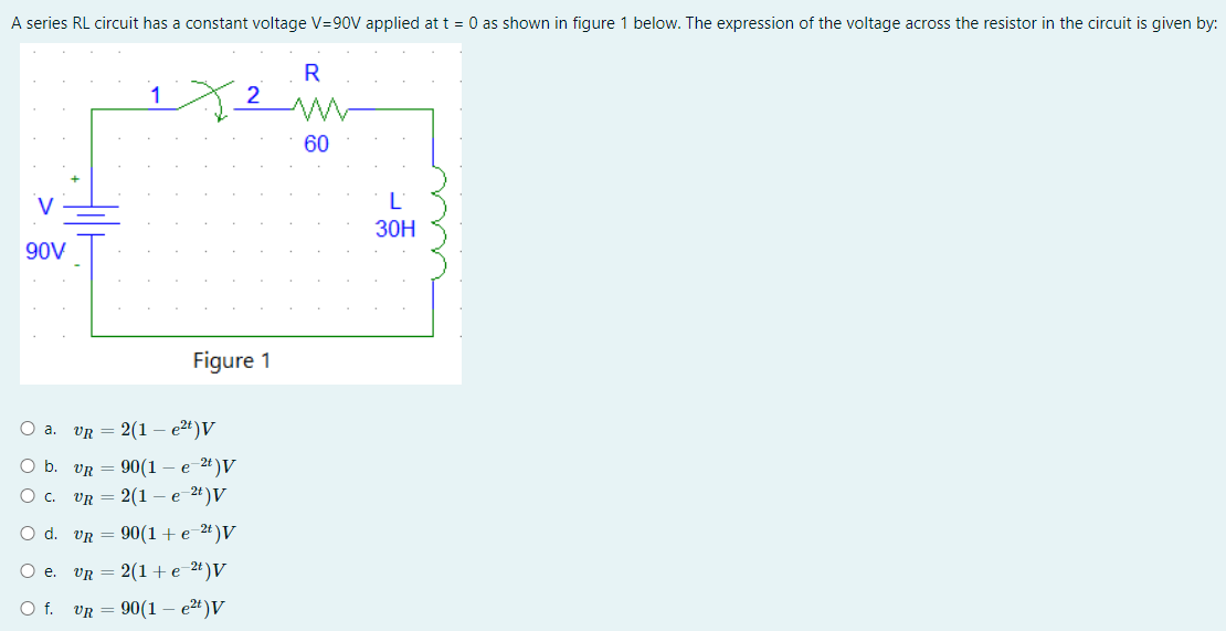 Solved A series RL circuit has a constant voltage V=90 V | Chegg.com