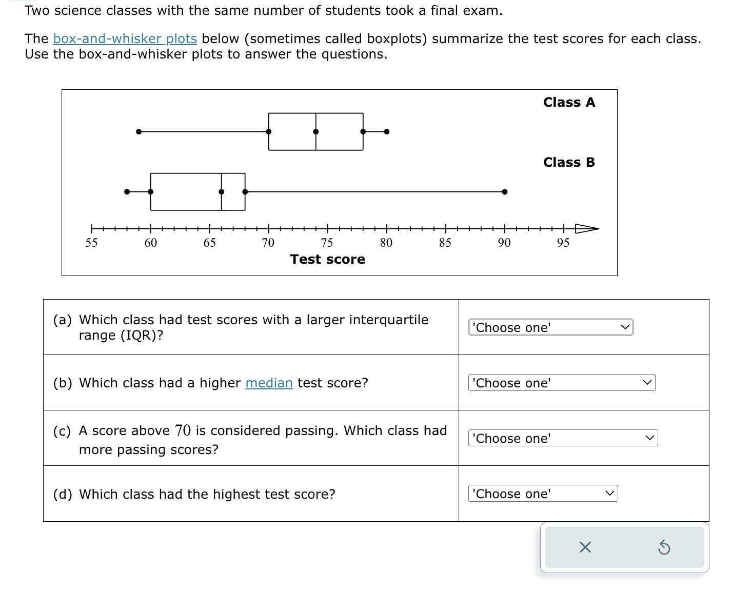 Solved Two science classes with the same number of students | Chegg.com