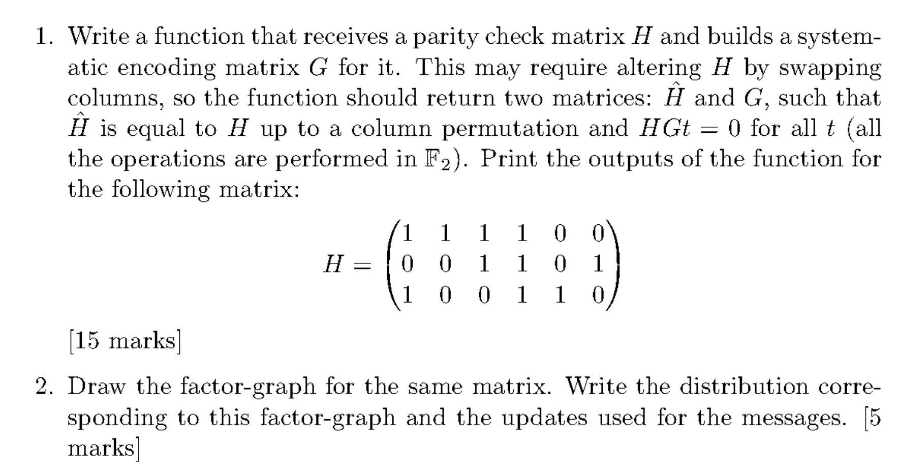 Solved 1. Write a function that receives a parity check | Chegg.com