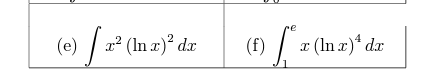 Solved (e) ∫x2(lnx)2dx (f) ∫1ex(lnx)4dx | Chegg.com