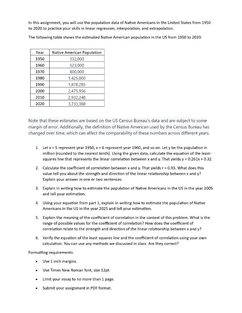 Solved In this assignment, you will use the population data | Chegg.com