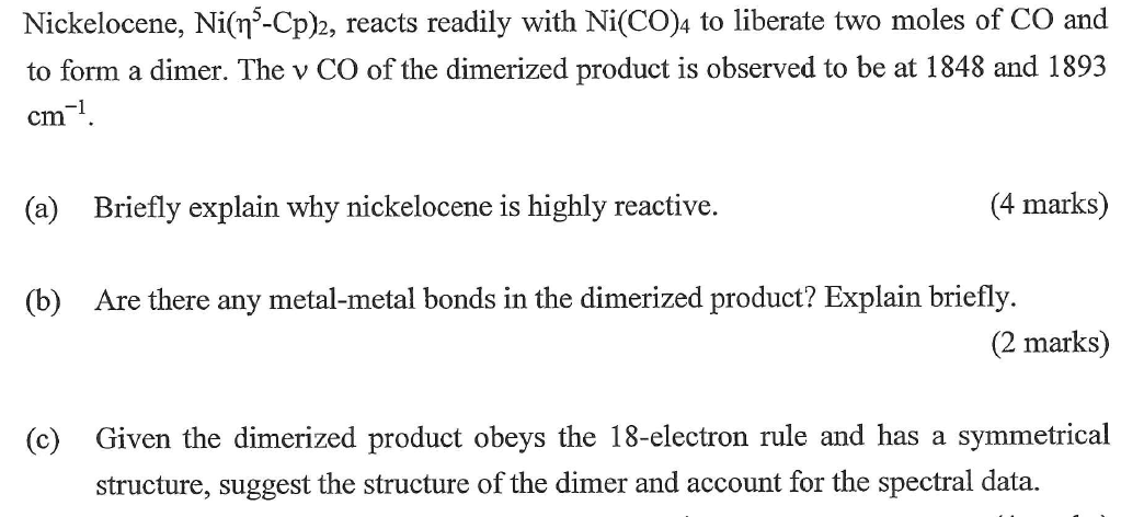 URGENT Nickelocene, Ni(r15-Cp)2, reacts readily with | Chegg.com