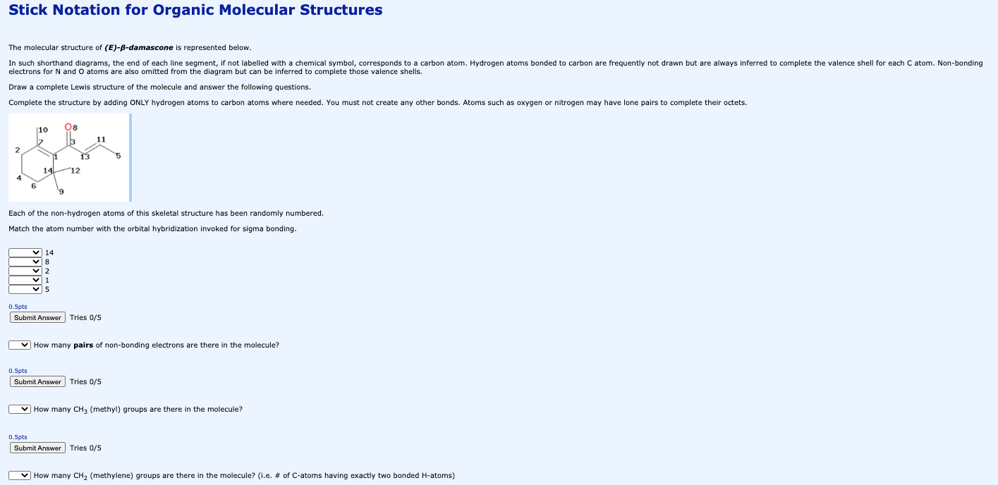 Solved Stick Notation for Organic Molecular Structures The | Chegg.com