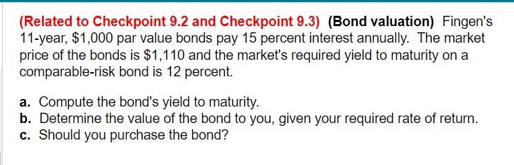 Solved (Related to Checkpoint 9.2 and Checkpoint 9.3) (Bond | Chegg.com