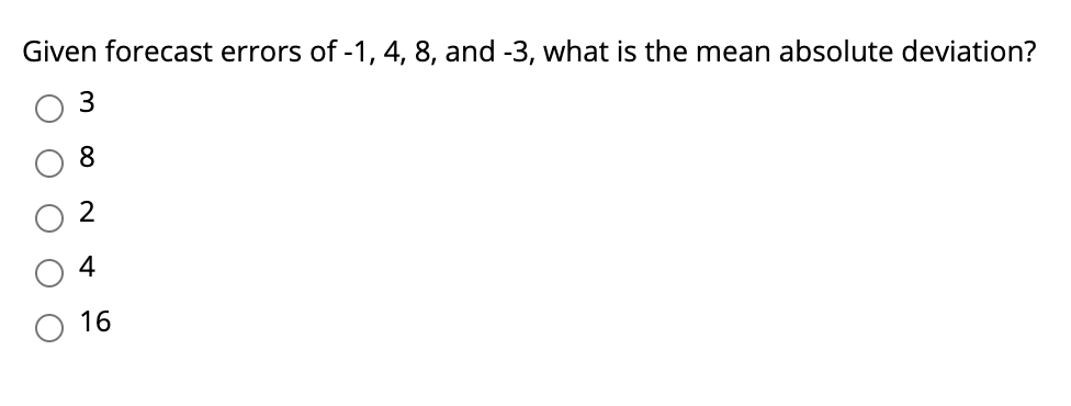 Solved Given forecast errors of -1,4,8, and -3, what is the | Chegg.com