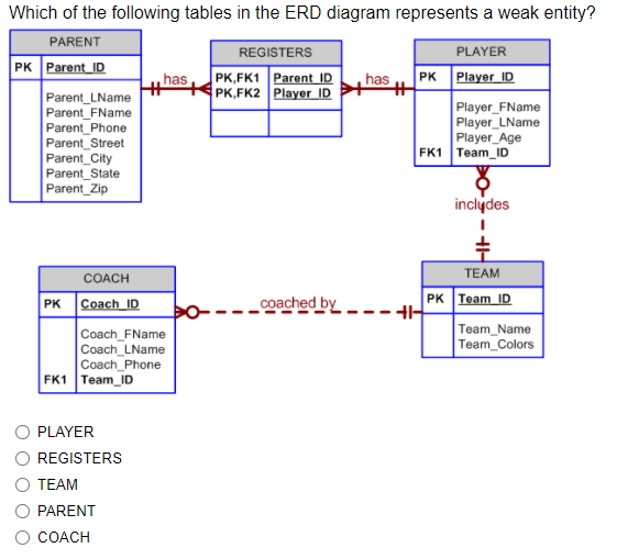 Solved Which of the following tables in the ERD diagram | Chegg.com