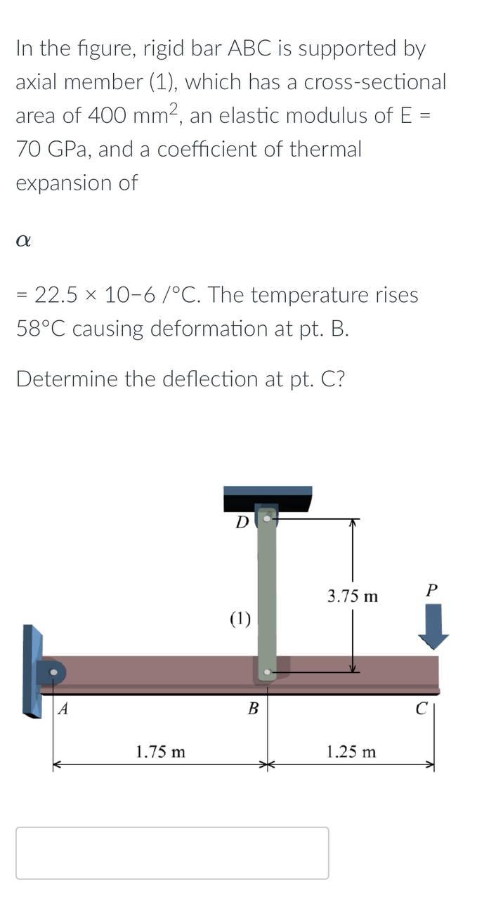 Solved In the figure, rigid bar ABC is supported by axial | Chegg.com