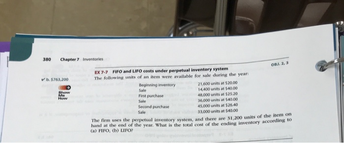 Solved 380 Chapter 7 Inventories OBJ. 2,3 EX 7-7 FIFO and | Chegg.com