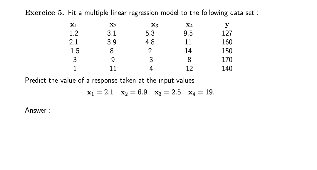 Solved Exercice 5. Fit a multiple linear regression model to | Chegg.com