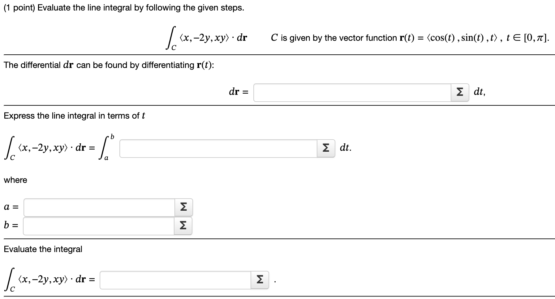 Solved (1 point) Evaluate the line integral by following the | Chegg.com
