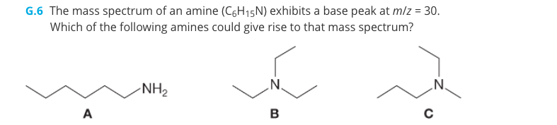 Solved G.6 The mass spectrum of an amine (C6H15N) exhibits a | Chegg.com
