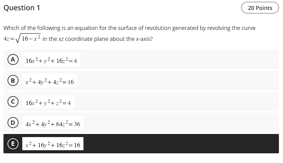 Solved Which of the following is an equation for the surface | Chegg.com