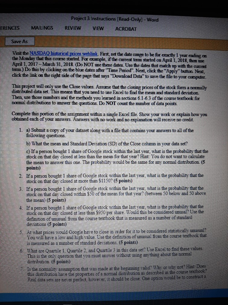 Solved Project 3 Instructions [Read-Only] - Word REVIEW VIEW | Chegg.com