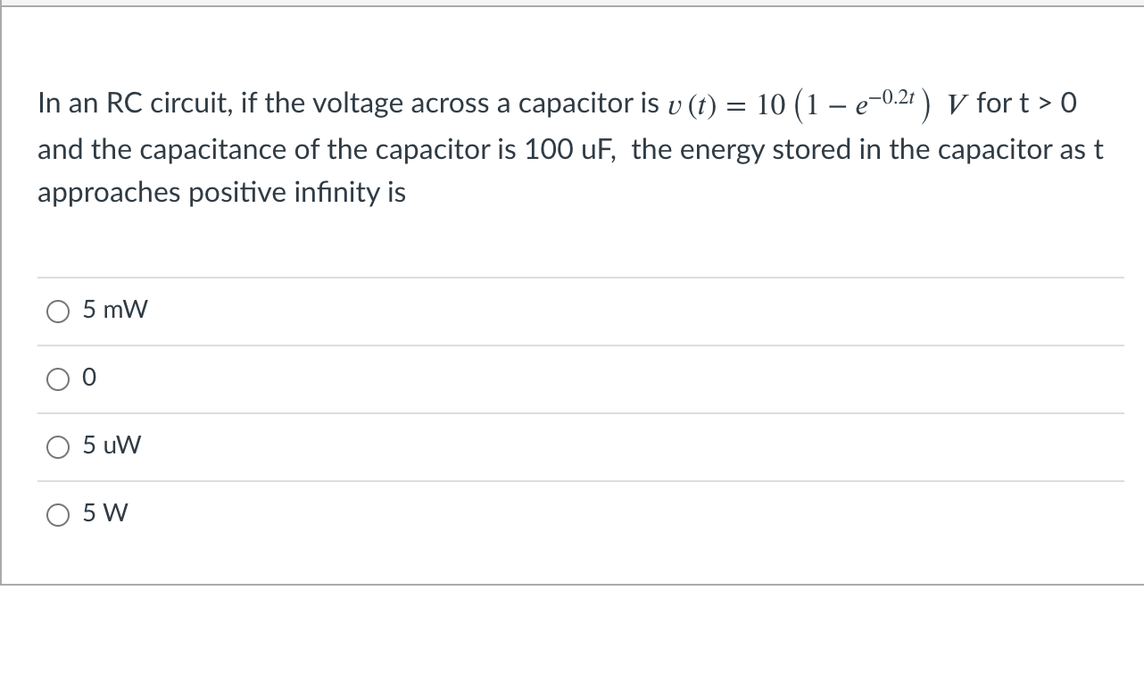 Solved In an RC circuit, if the voltage across a capacitor | Chegg.com