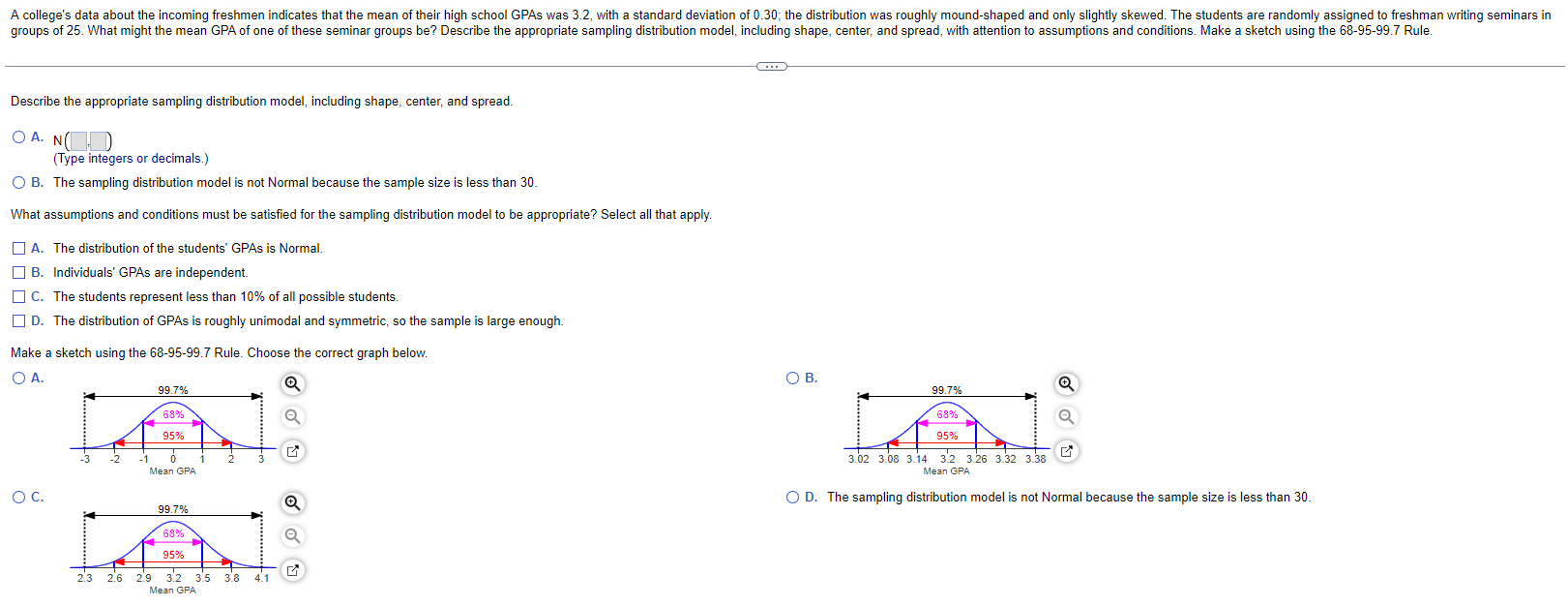 Solved Describe the appropriate sampling distribution model, | Chegg.com