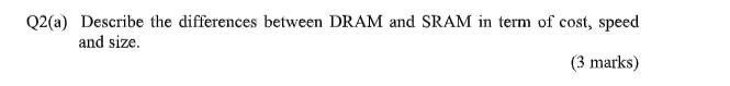 Solved Q2(a) Describe the differences between DRAM and SRAM | Chegg.com