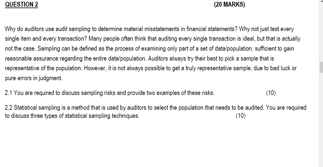 Solved Why do auditors use audit sampling to determine | Chegg.com