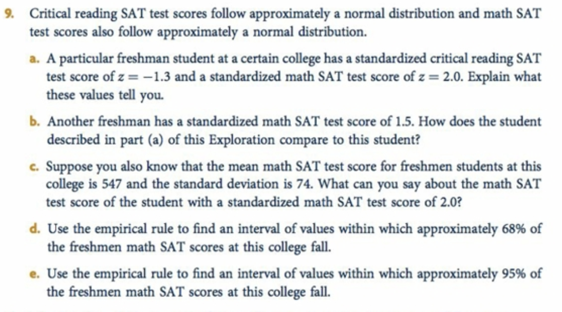 Solved 9. Critical reading SAT test scores follow | Chegg.com