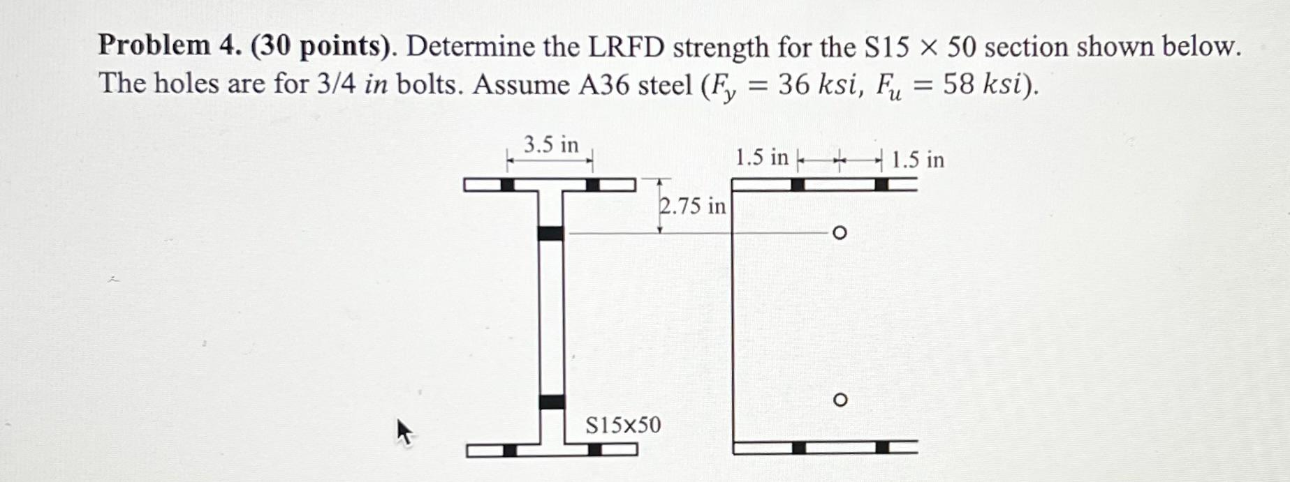 Solved Problem 4. (30 points). Determine the LRFD strength | Chegg.com