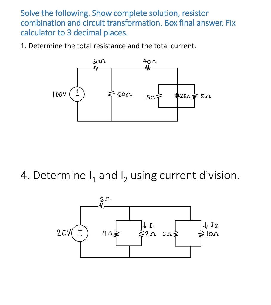 Solved Solve the following. Show complete solution, resistor | Chegg.com
