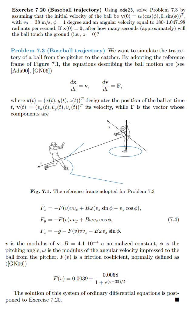 Exercise 7.20 (Baseball trajectory) Using ode23, | Chegg.com