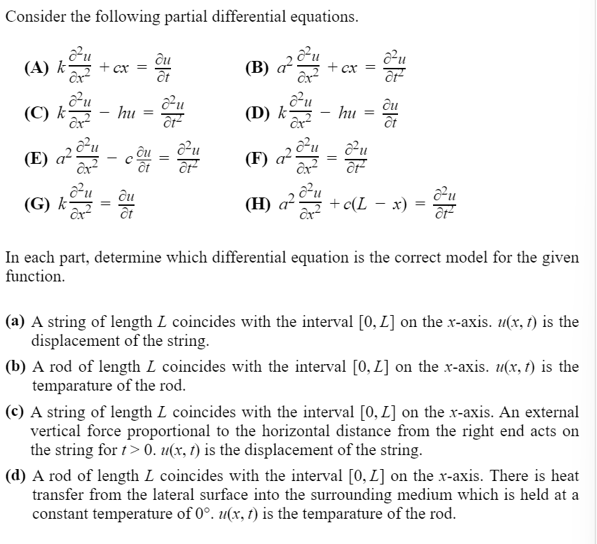 Consider the following partial differential | Chegg.com