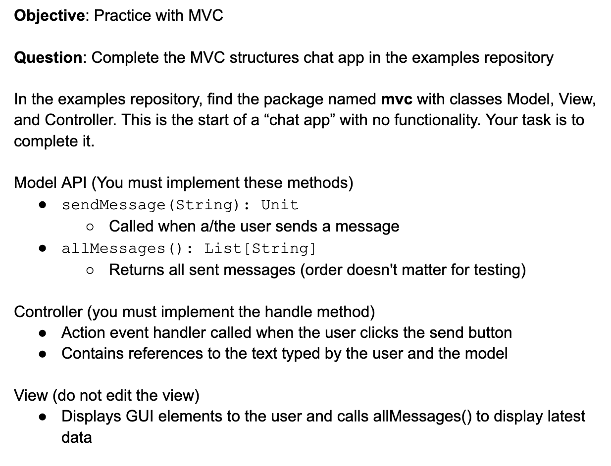 Objective: Practice with MVC Question: Complete the | Chegg.com