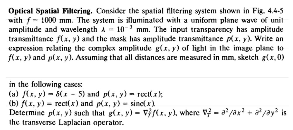 Optical Spatial Filtering. Consider the spatial | Chegg.com