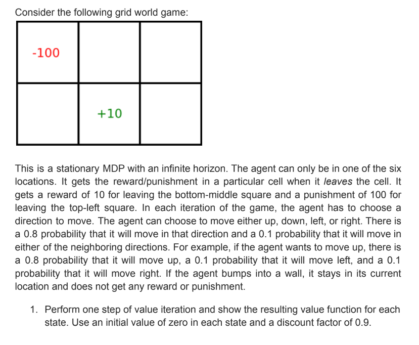 Consider the following grid world game: This is a | Chegg.com