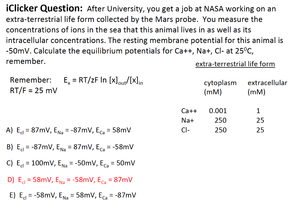Solved Nernst Equation problem: V=RT/zF ln | Chegg.com