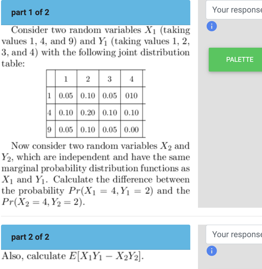 Solved Consider two random variables X1 (taking values 1, 4, | Chegg.com