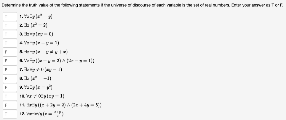 Solved Determine the truth value of the following statements | Chegg.com