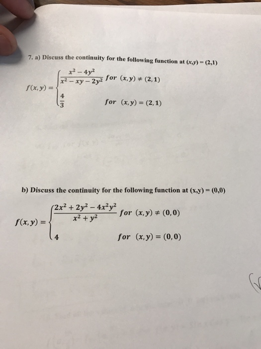 Solved 7. a) Discuss the continuity for the following | Chegg.com