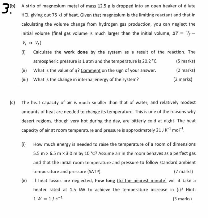 Solved 3.!" (b) A strip of magnesium metal of mass 12.5 g is | Chegg.com