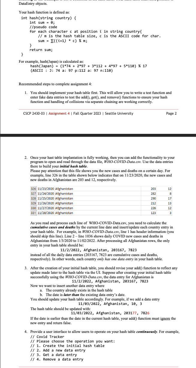 Solved Design and implement a C++ class named CovidDB, which | Chegg.com